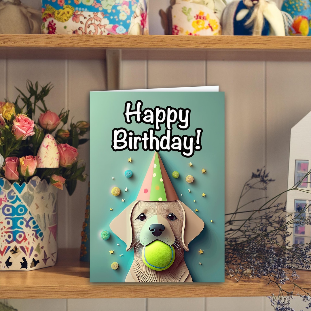 Golden Labrador Dog Birthday Card, Cute Dog Greeting Card, Golden ...