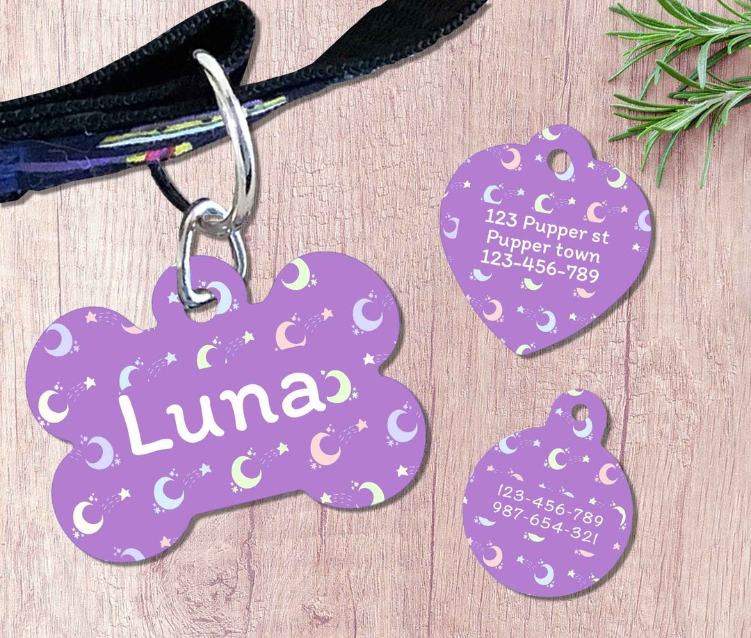 Moon Pet Tag, Pet ID Tag, Custom dog tag, Custom Print Tag, Luna, Dog ...