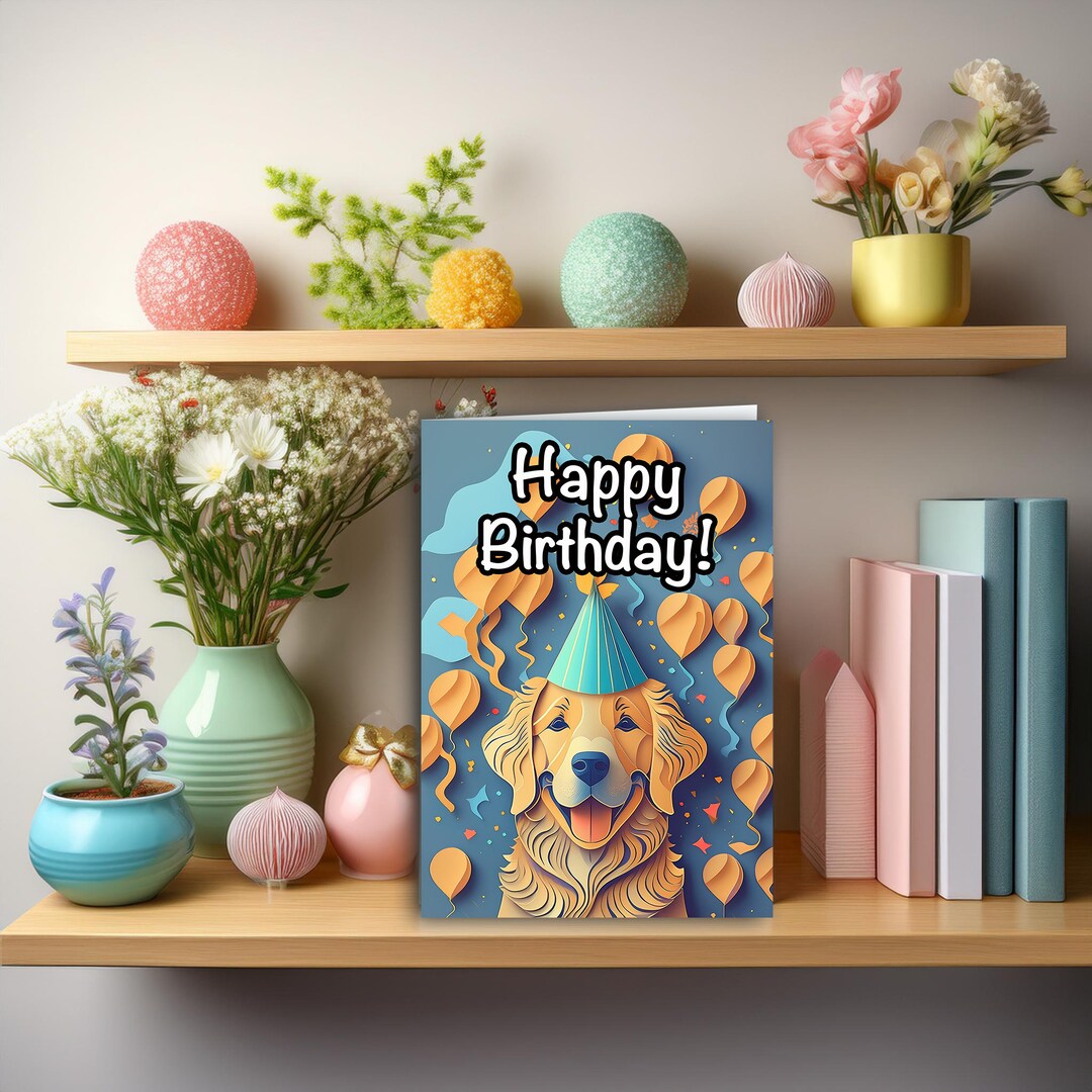 Golden Retriever Dog Birthday Card, Golden Retriever Greeting Card ...