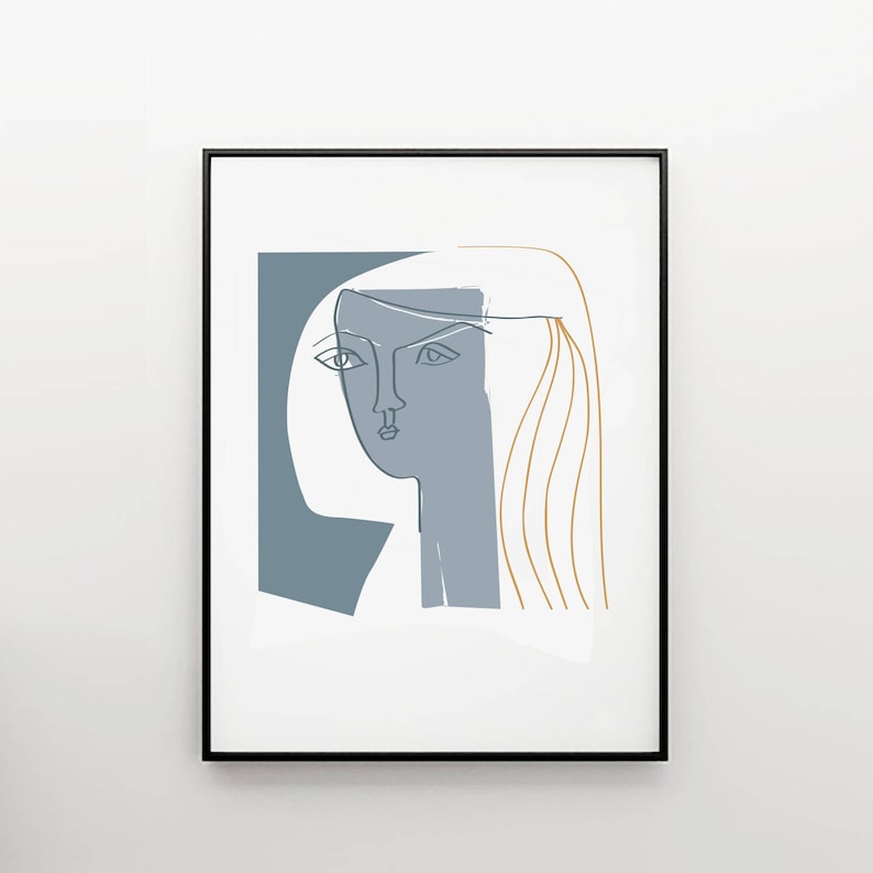 Picasso Blue Sketch of a Girl Line Illustration in Minimalist Style - Etsy