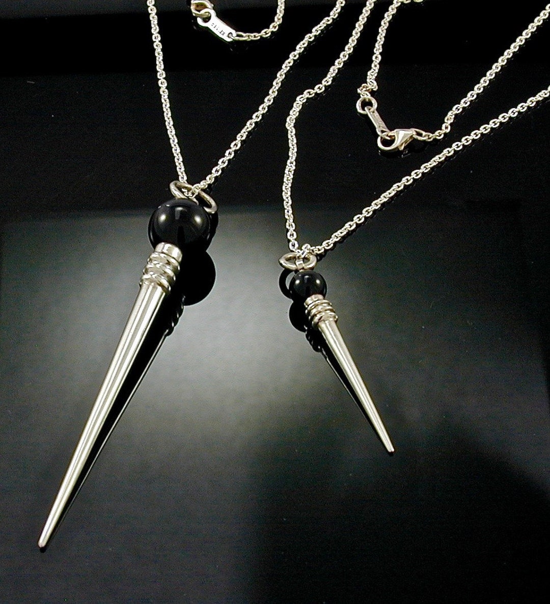 Art Deco Large Sterling Onyx Dart Pendant | Silver Spike Pendant ...