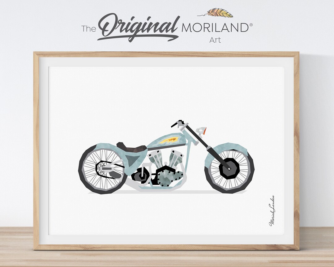 Pale Blue Vintage Motorcycle Printable Poster, Motorbike Biker Wall Art ...