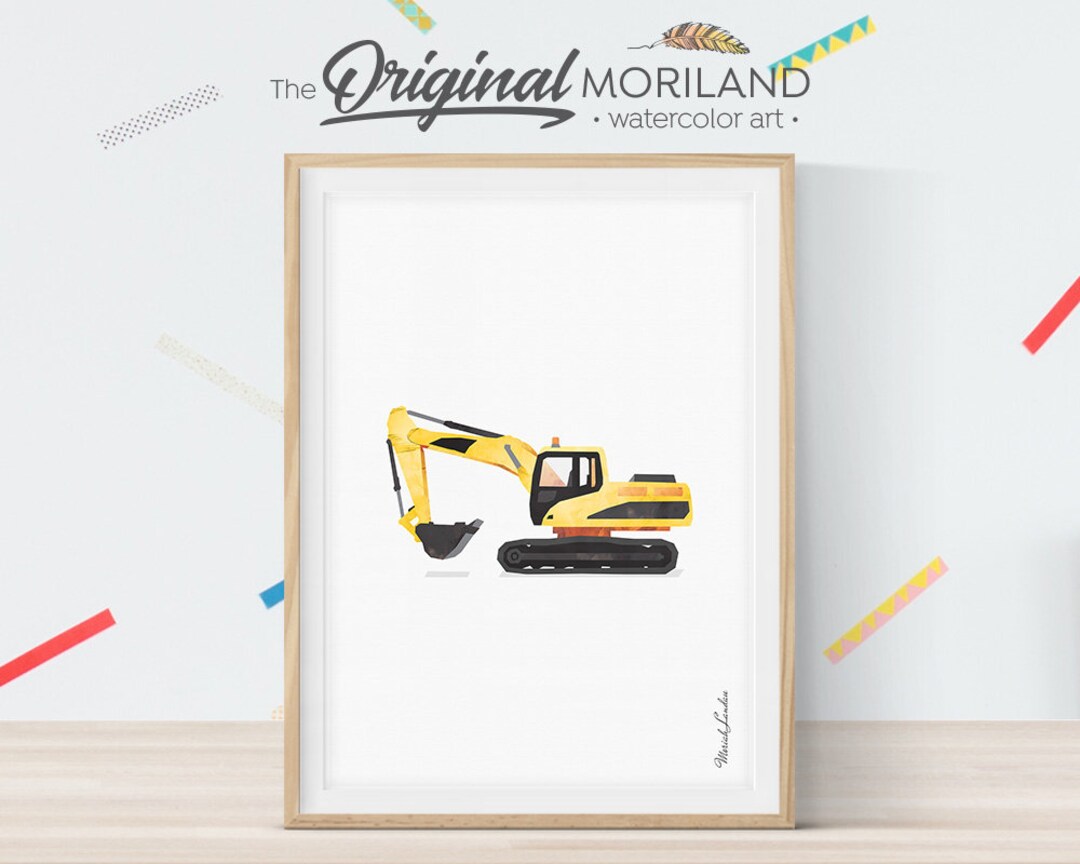 Excavator Print, Vertical Digger Wall Decor, Digger Print, Construction ...