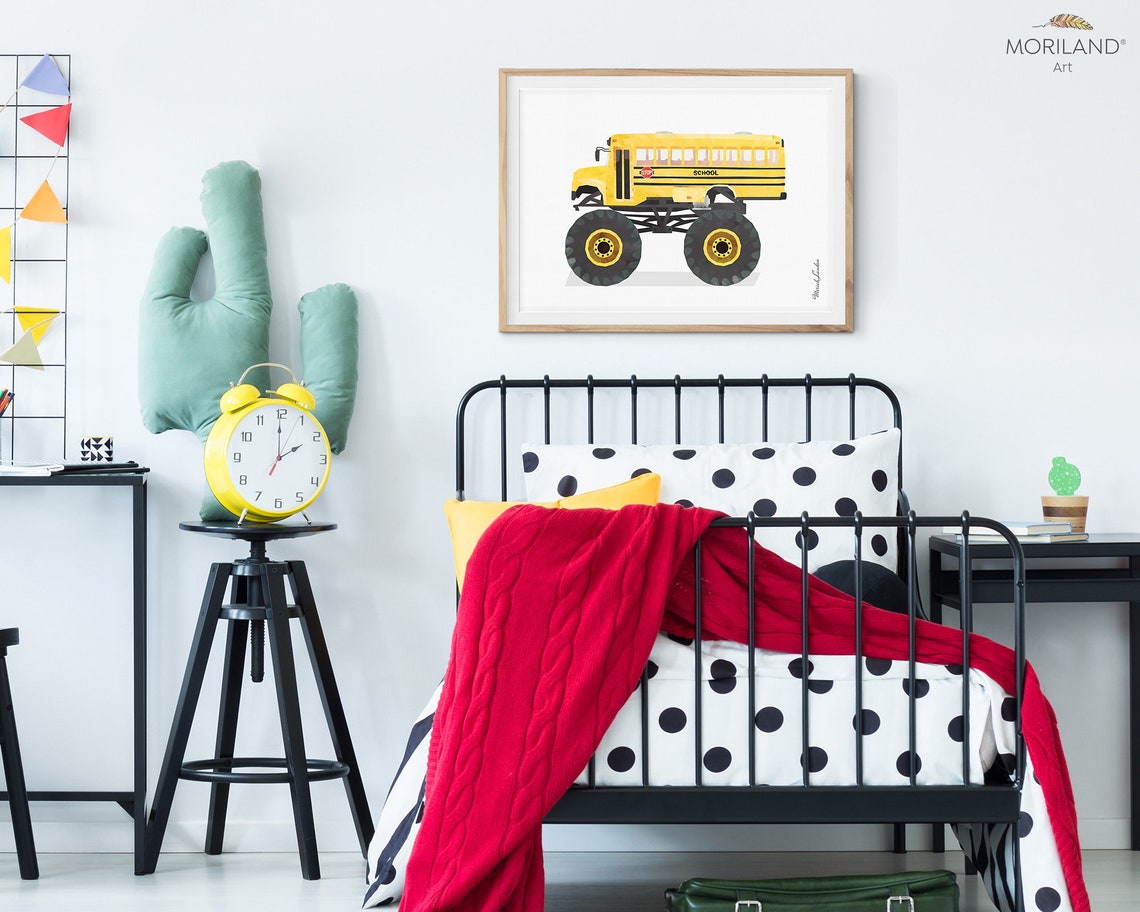 School Bus Monster Truck Print Transportation Art Monster - Etsy