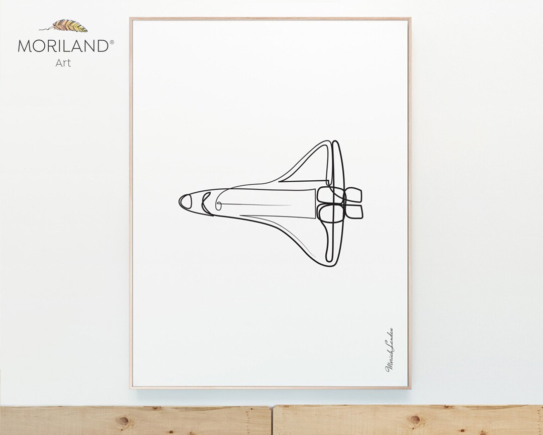 One Line Drawing Space Shuttle Print Vertical, Toddler Boy Room Art ...