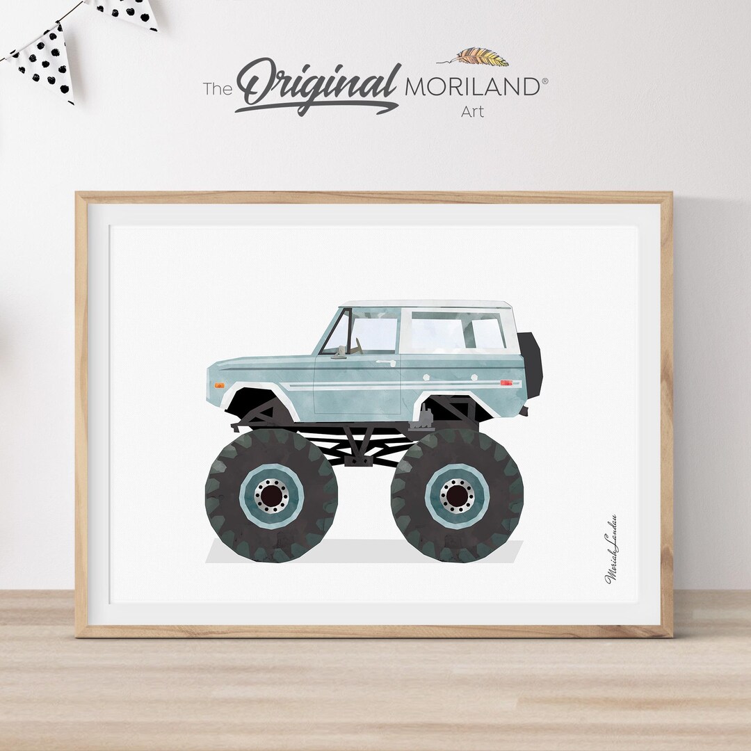 Pale Blue Monster Truck Art Print, Transportation Decor (digital ...
