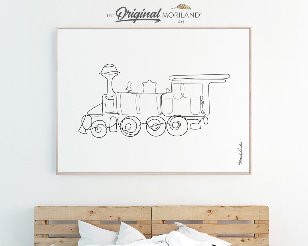 One Line Art Drawing Print, Train Art, Locomotive Print, Boy Bedroom ...