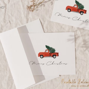 Printable Christmas Card of an Old Christmas Truck With Christmas Tree ...