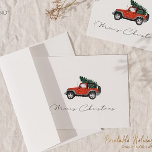 Printable Christmas Card of a Classic SUV With Christmas Tree by ...