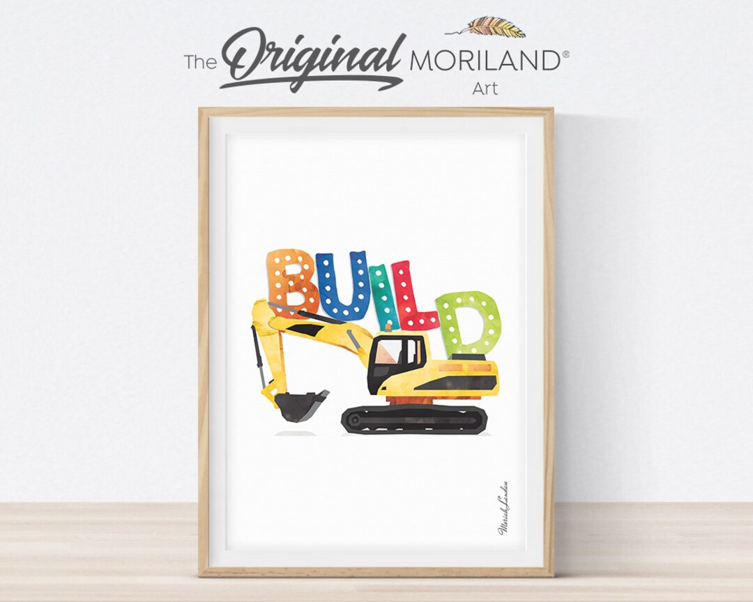 BUILD Print, Digger Print, Printable Playroom Decor, Transportation ...