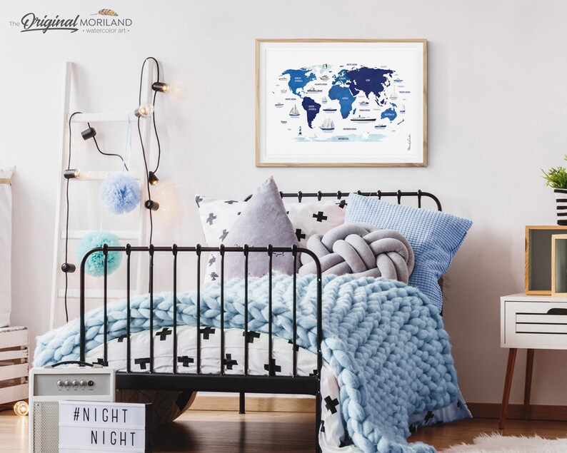 Navy Nautical World Map Print Educational Poster World Map - Etsy