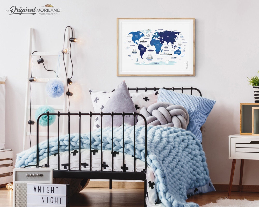Navy Nautical World Map Print Educational Poster World Map - Etsy