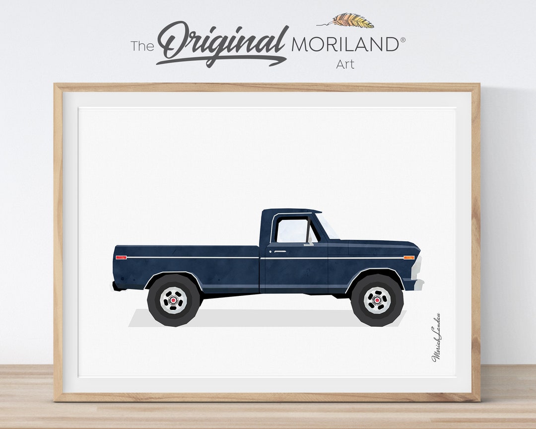 Navy Blue Truck Print, Printable Pickup Truck Wall Art, Vintage Car ...