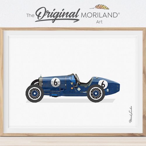 Blue Vintage Race Car Print Old Racing Car Printable | Etsy