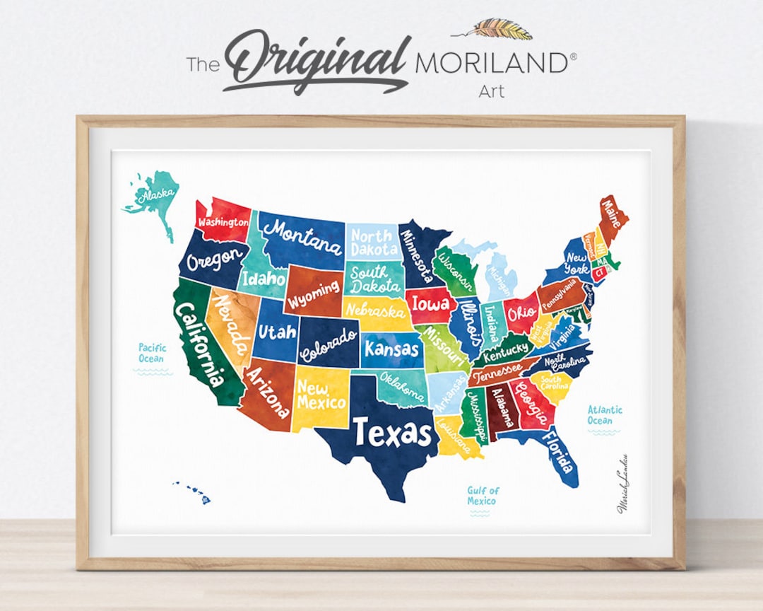 US Map Print, Printable US Map, Horizontal, Multicolor US Map Printable ...