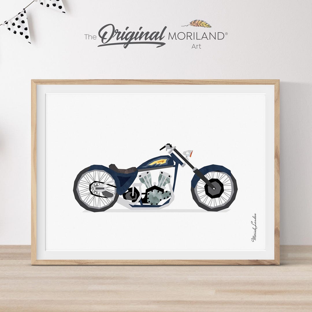 Navy Blue Motorcycle Art Print, Vintage Biker Poster (digital File) - Etsy