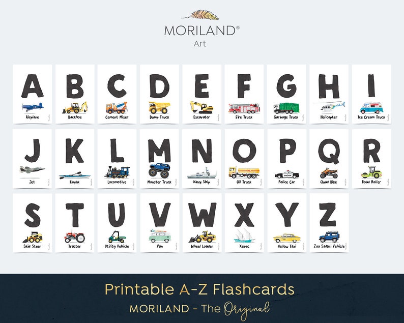 A-Z Transportation Alphabet Printable Flashcards Preschool - Etsy