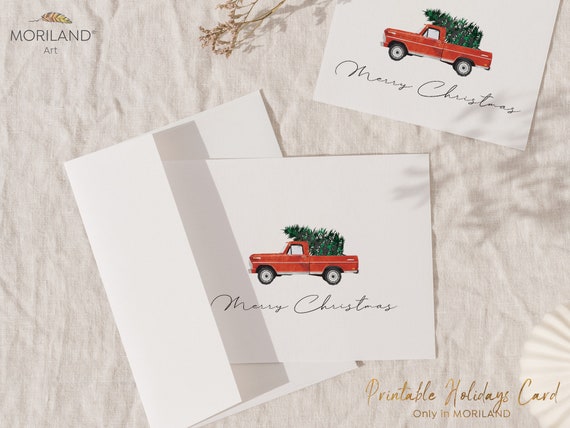 Printable Christmas Card of a Classic Pickup Truck With | Etsy