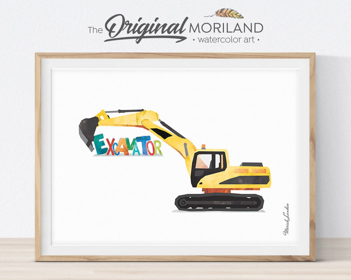 Excavator Print Digger Art Construction Print Toddler Room - Etsy