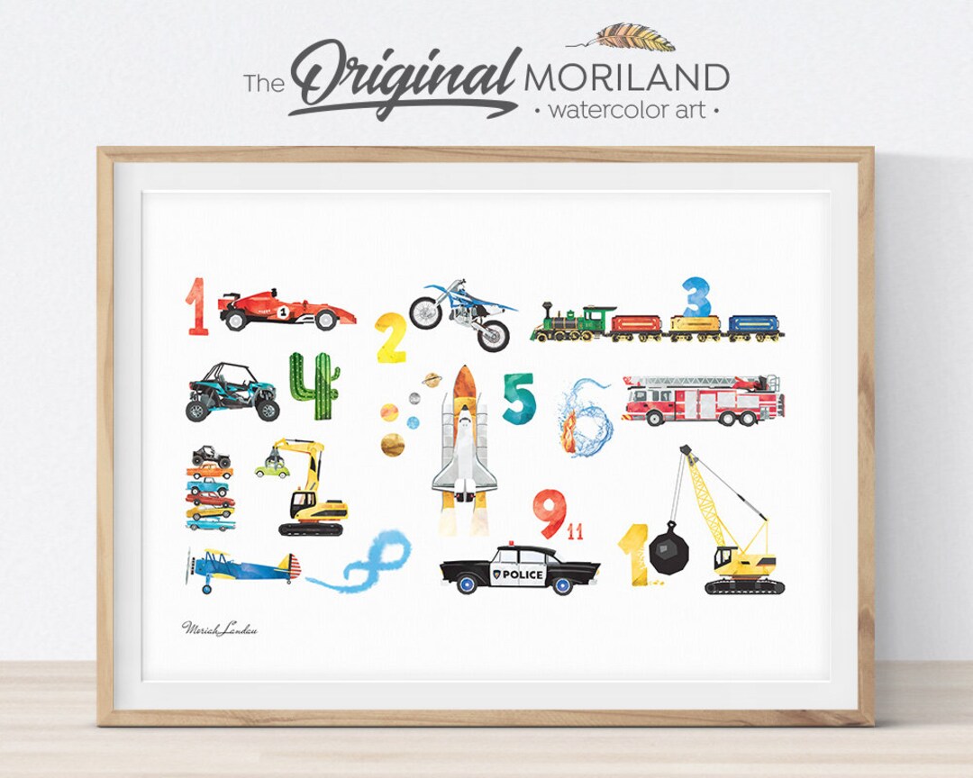 Numbers Print, Number Transportation Poster, Preschool Printable ...