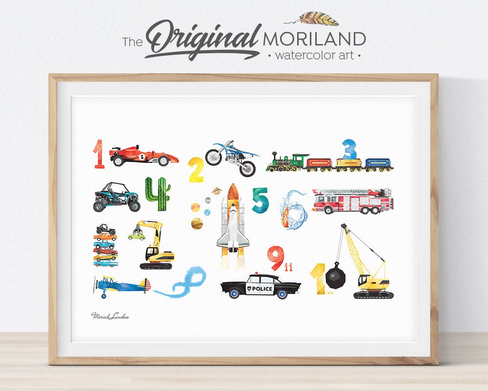 Numbers Print, Number Transportation Poster, Preschool Printable ...