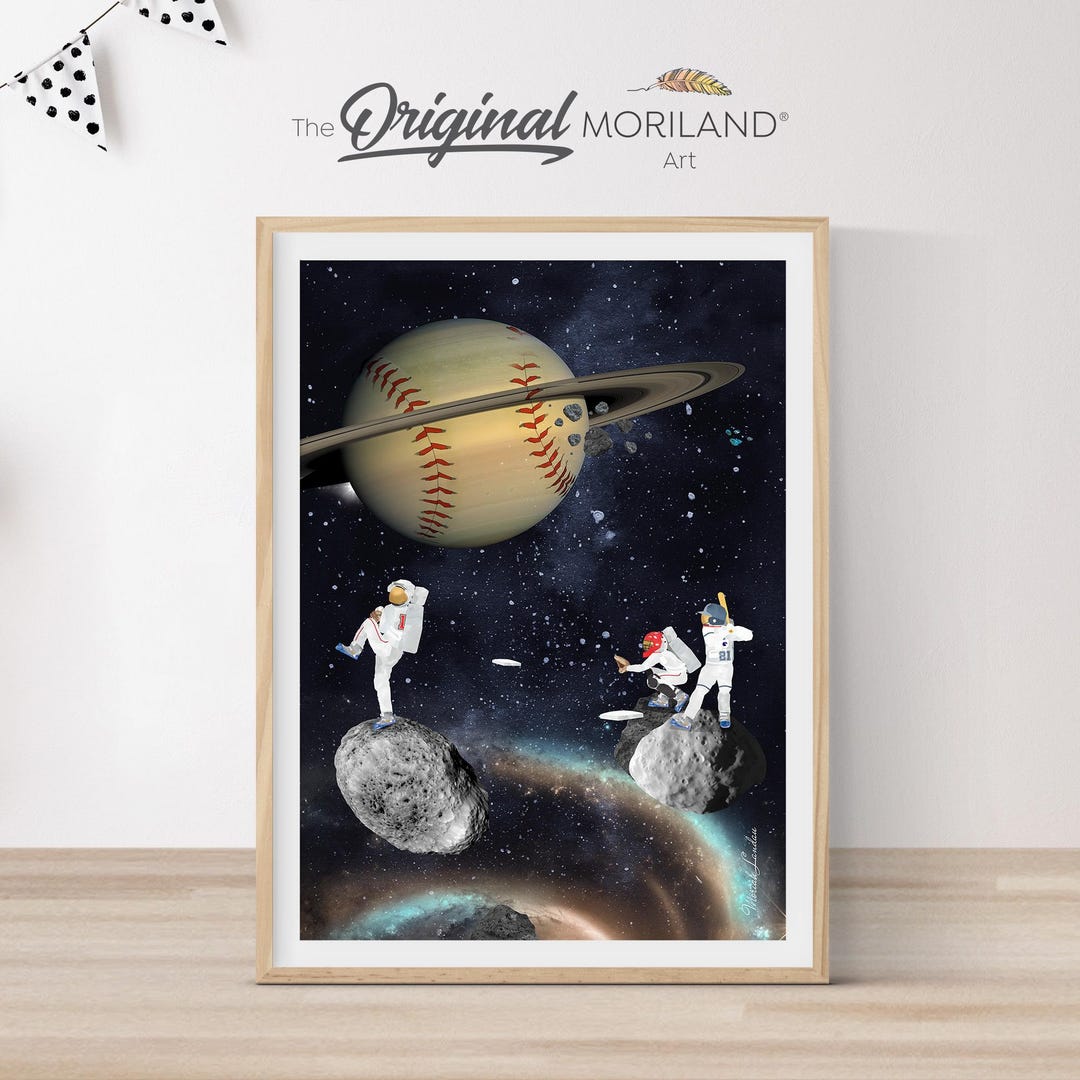 Baseball in Space Print | Vertical, Printable Space Art, Astronaut Wall ...