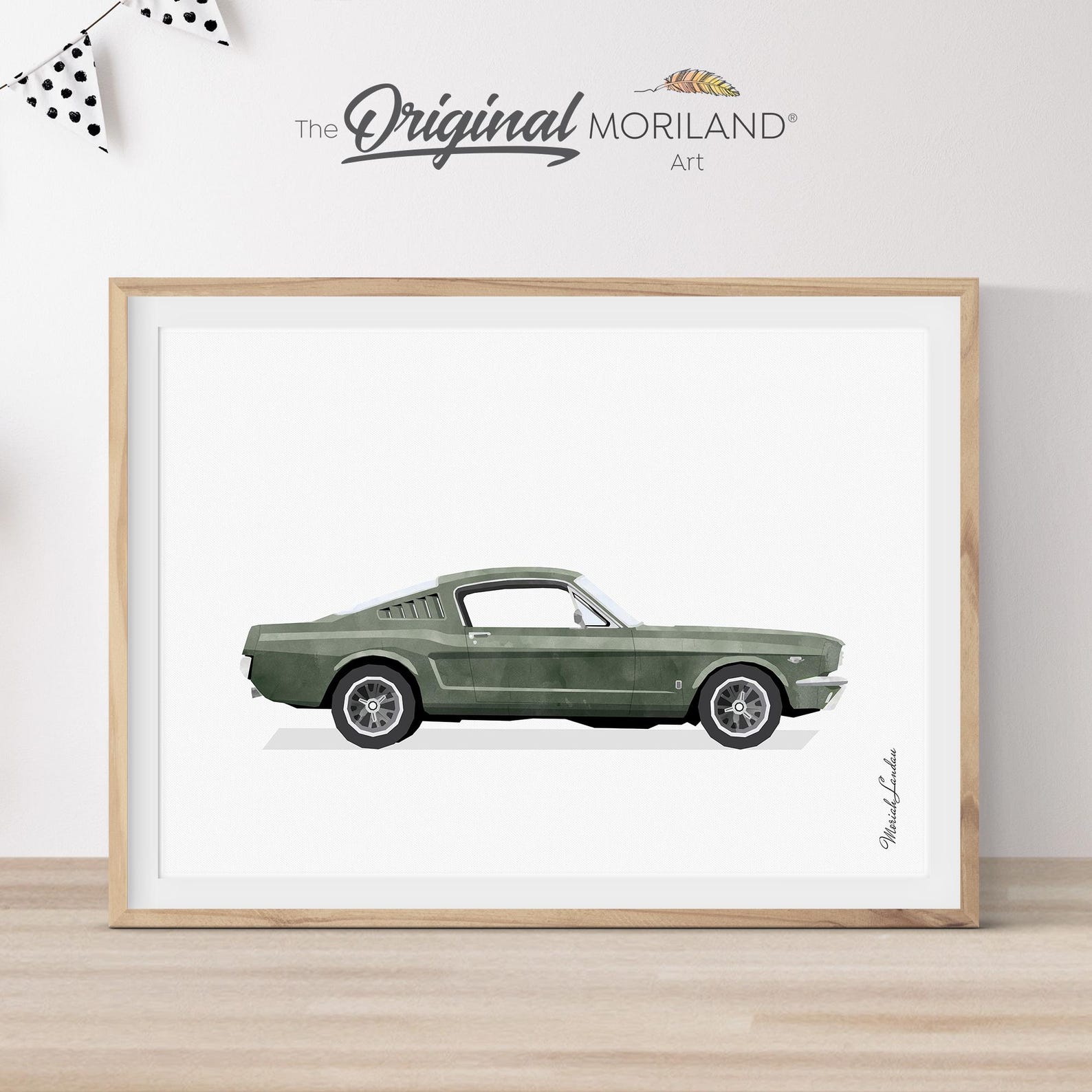 Lámina de coche Mustang verde oscuro, arte de coches clásicos ...