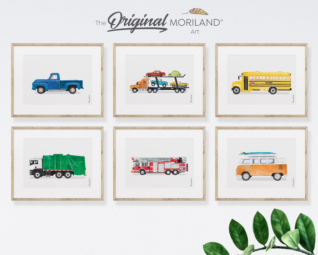 Vehicle Art Prints - Printable Set of 6, Boy Wall Decor, Transportation ...