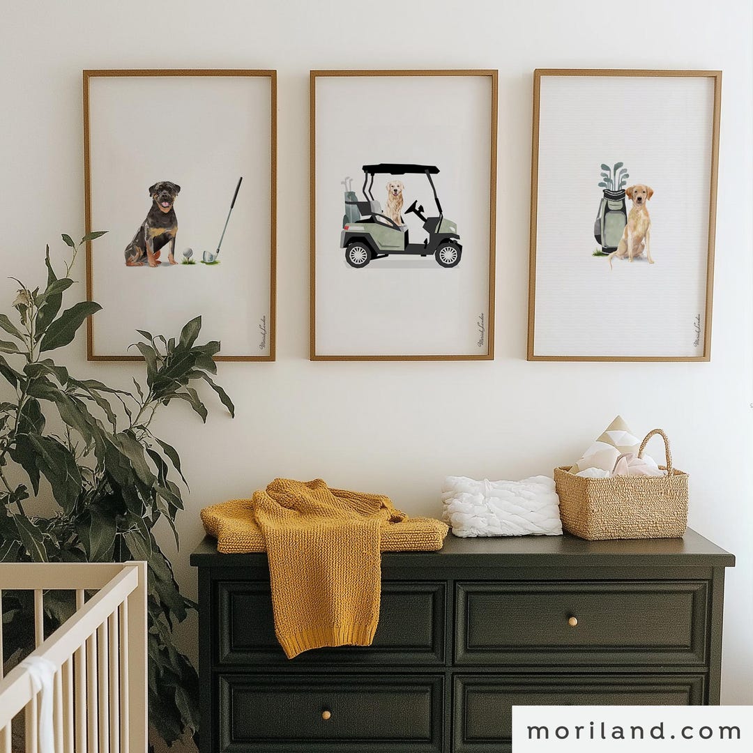 Dogs & Golf Art Prints: Vertical Nursery Decor (set of 3) (digital ...