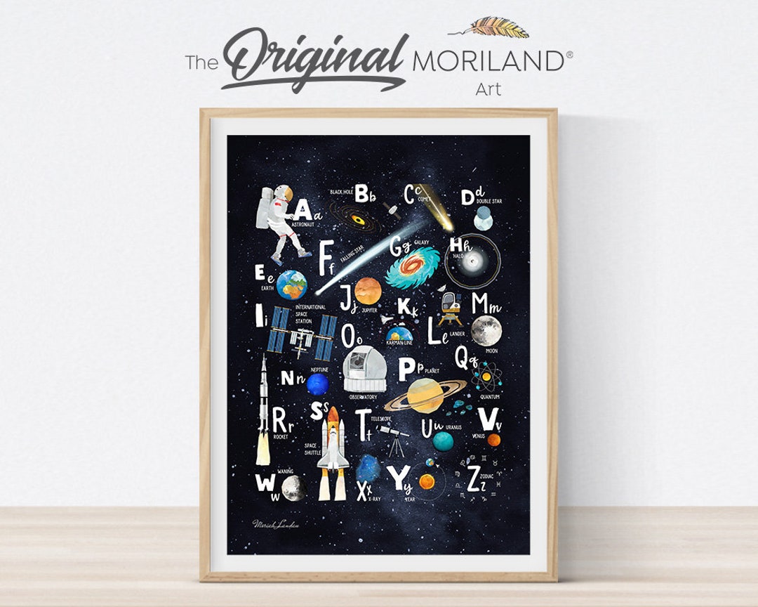 Space Alphabet Print, Vertical Alphabet Printable, Educational Poster ...
