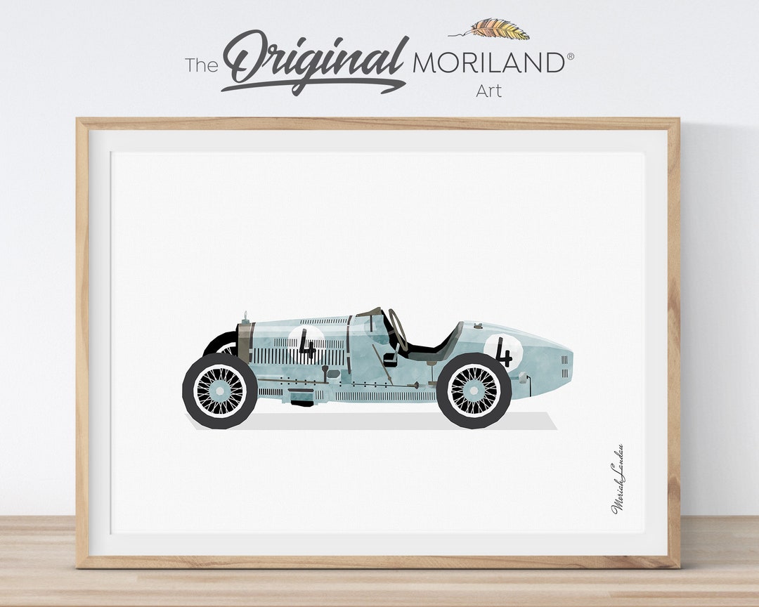 Pale Blue Vintage Race Car Print, Old Racing Car Printable, Race Car ...