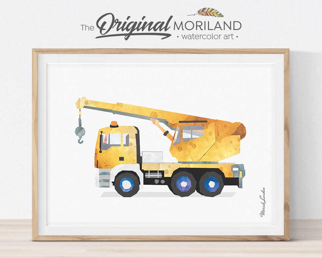 Crane Truck Watercolor Art Print, Construction Vehicle Decor (digital ...