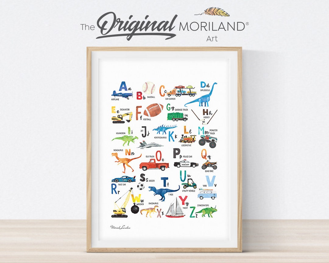 Transportation, Dinosaurs & Sports Alphabet Print, Vertical Alphabet ...
