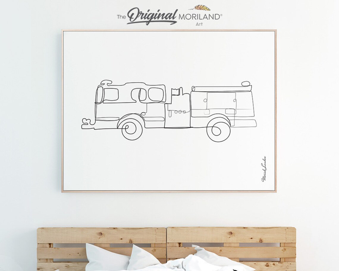 One Line Art Drawing Print Fire Truck Art Vehicle Wall Art - Etsy
