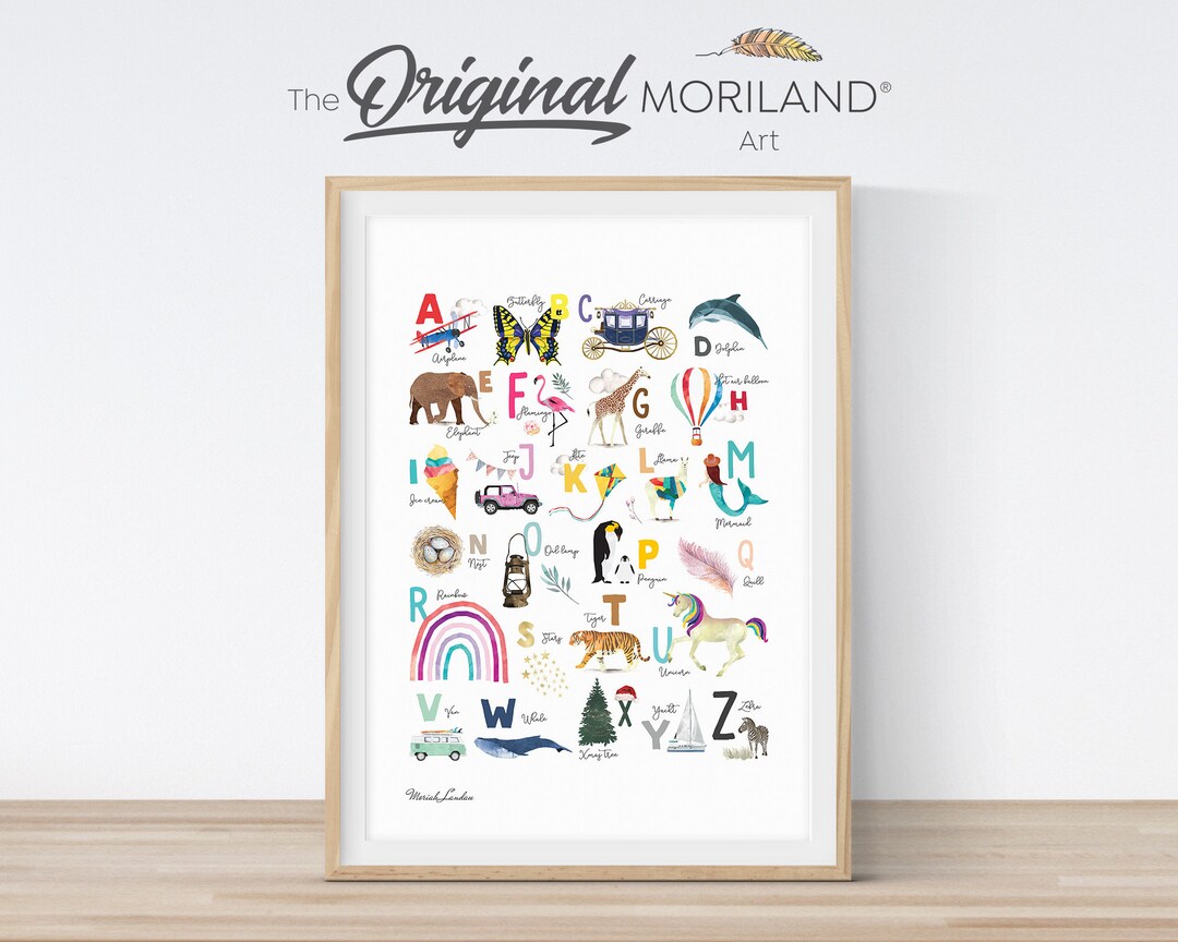 Alphabet Print, Vertical Alphabet Educational Poster for Girls, ABC ...