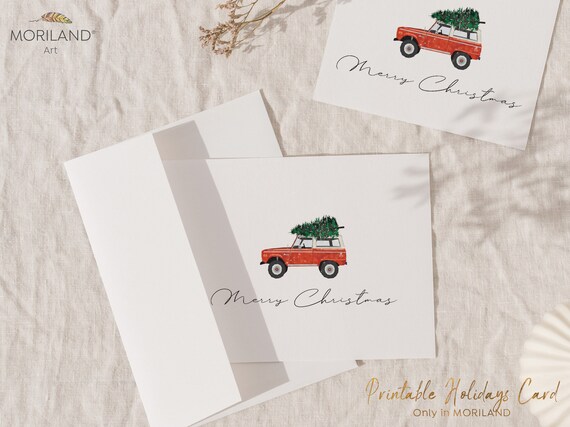 Printable Christmas Card of a Classic Christmas SUV With | Etsy