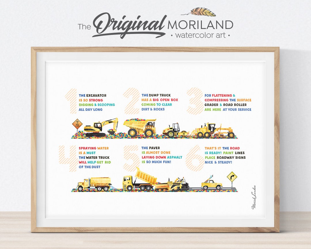 Construction Vehicle Watercolor Art Print, MORILAND Digger Poem ...