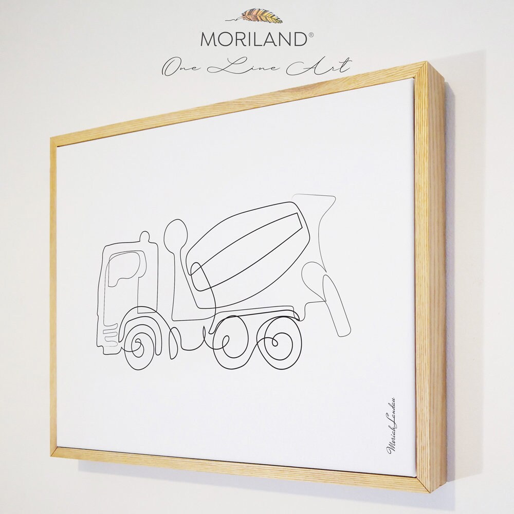 One Line Art Drawing Print Cement Mixer Art Construction | Etsy