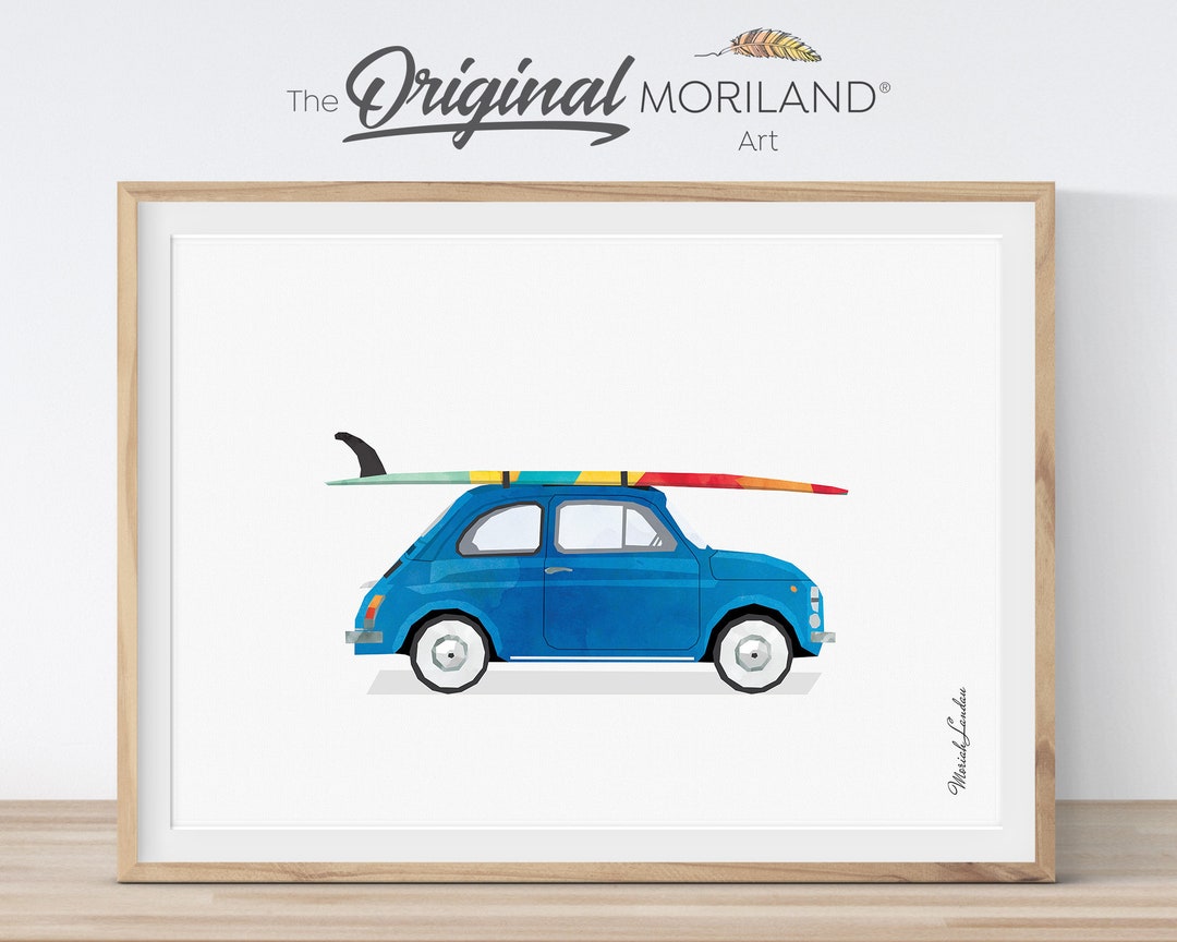 Mini Blue Car Print, Vintage Car Print, Printable Surfboard, Surf Art ...