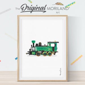 Green Steam Locomotive Print, Vertical Train Nursery, Transportation ...