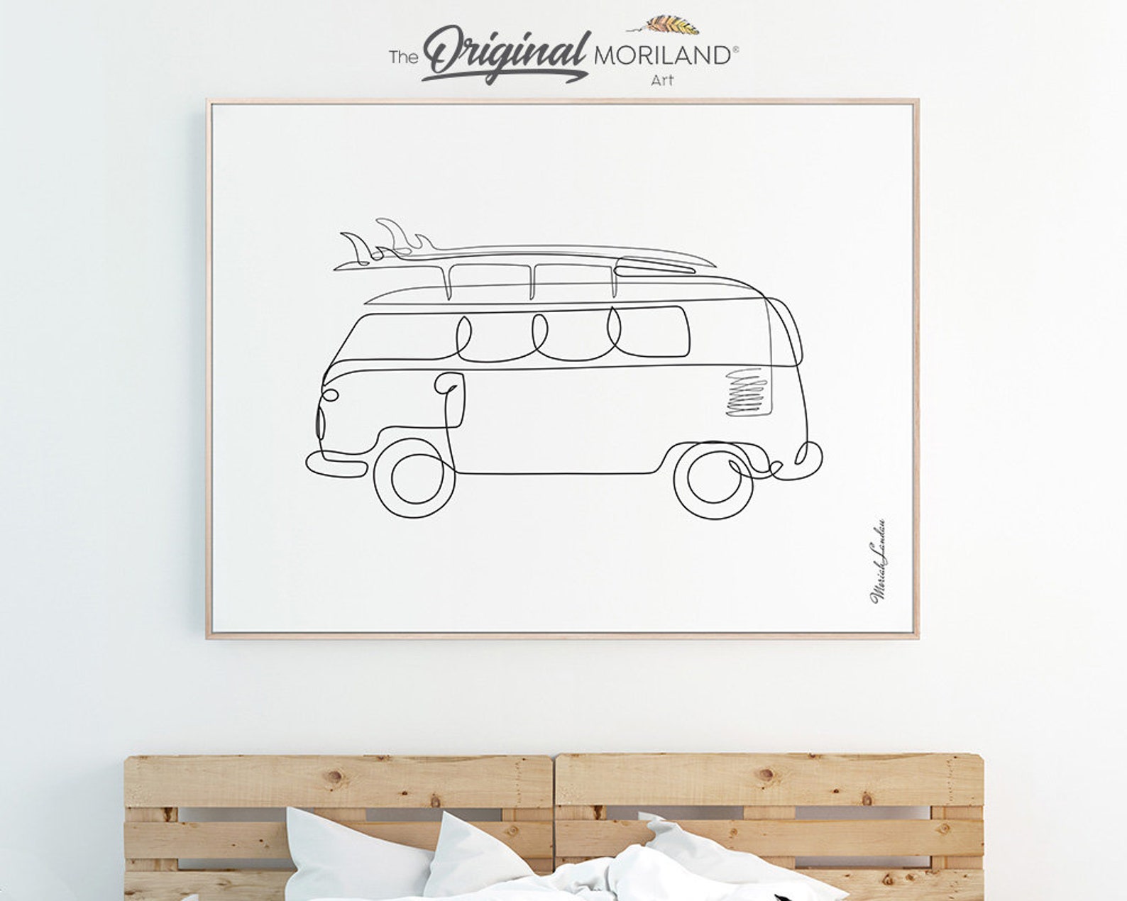One Line Art Drawing Print Classic Van With Surfboard - Etsy