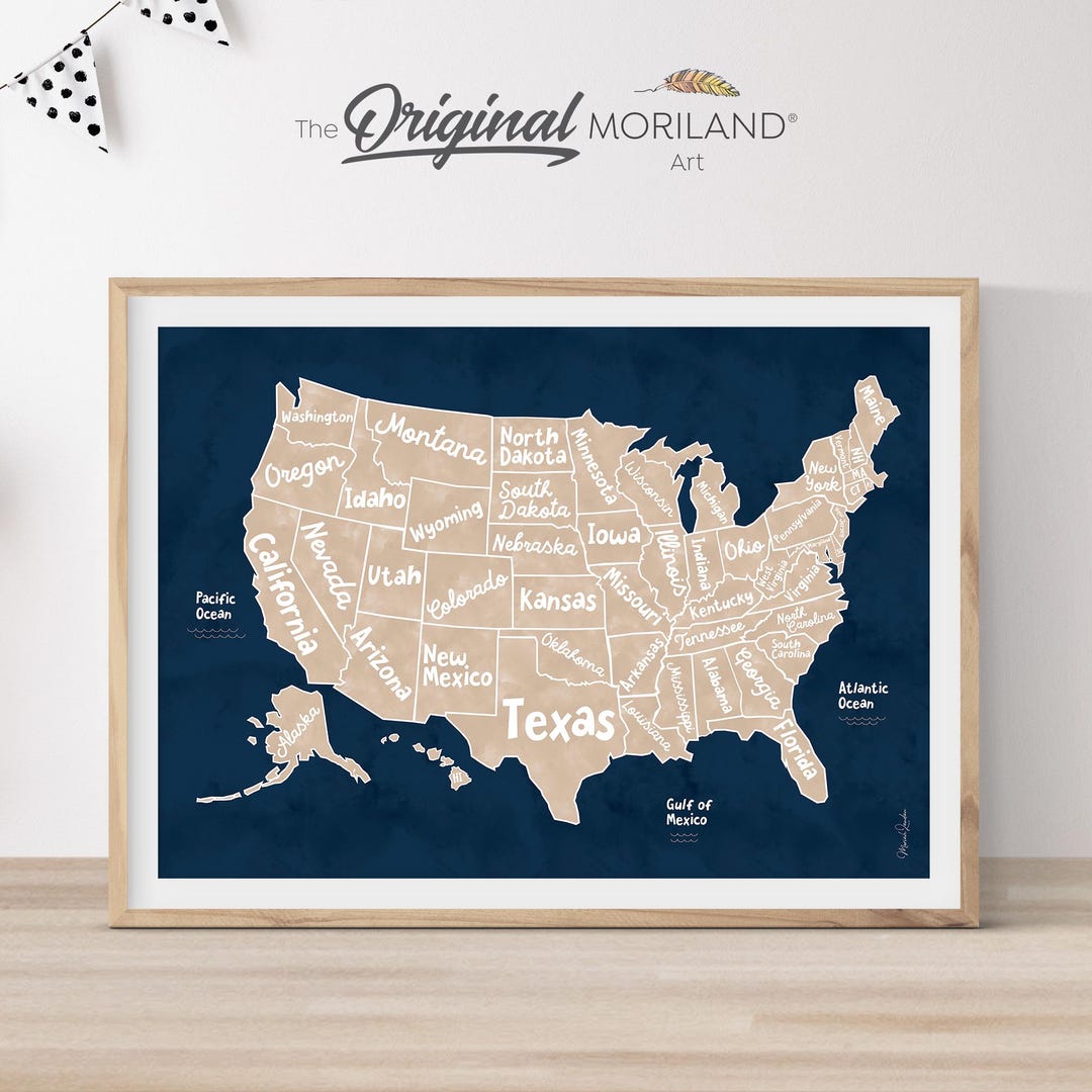 Navy Beige US Map Print, Classroom Nursery Decor (digital Download) - Etsy