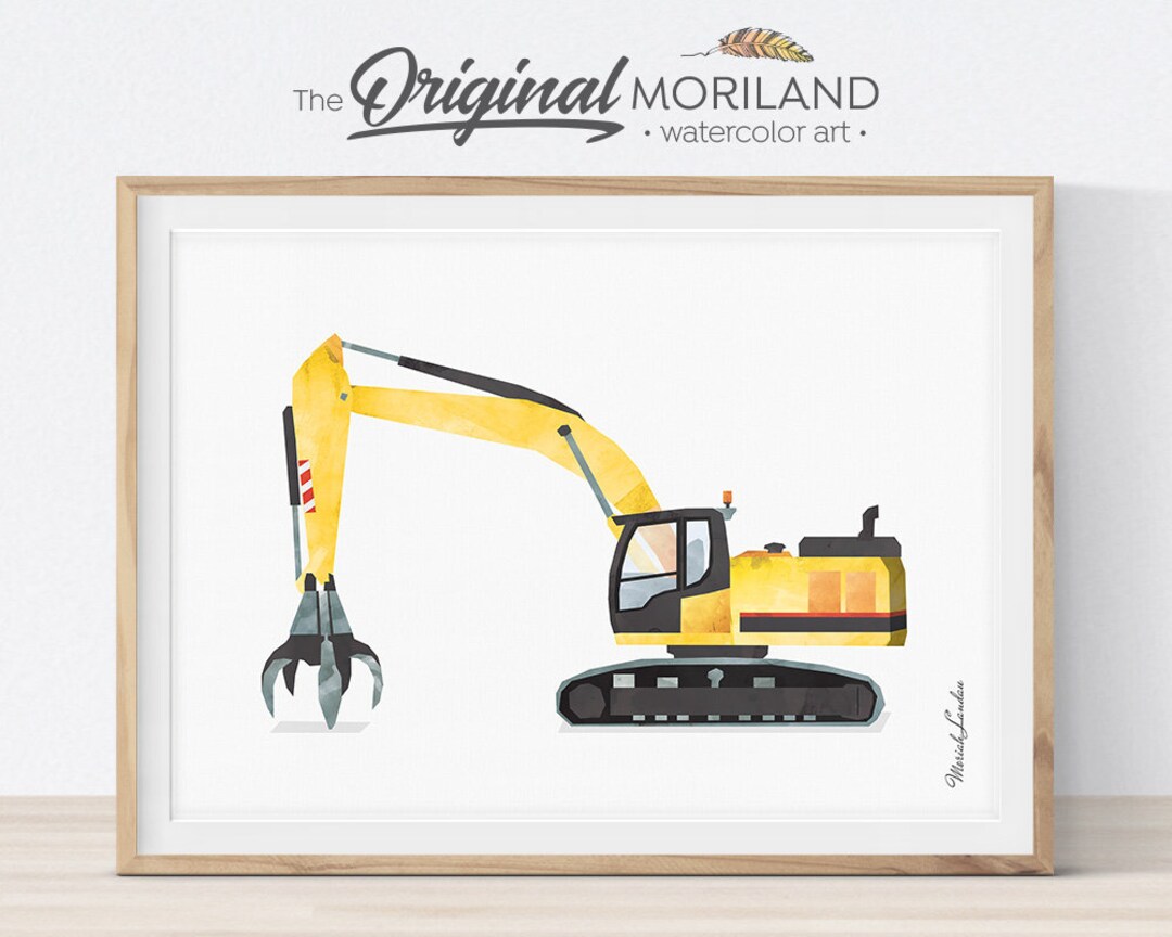 Material Handler Excavator Print, Digger Art, Construction Print, Boy ...