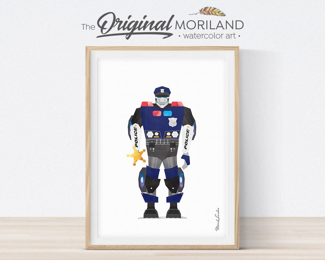 Robot Print, Police Transformer Print, Robot Art, Transportation Art ...