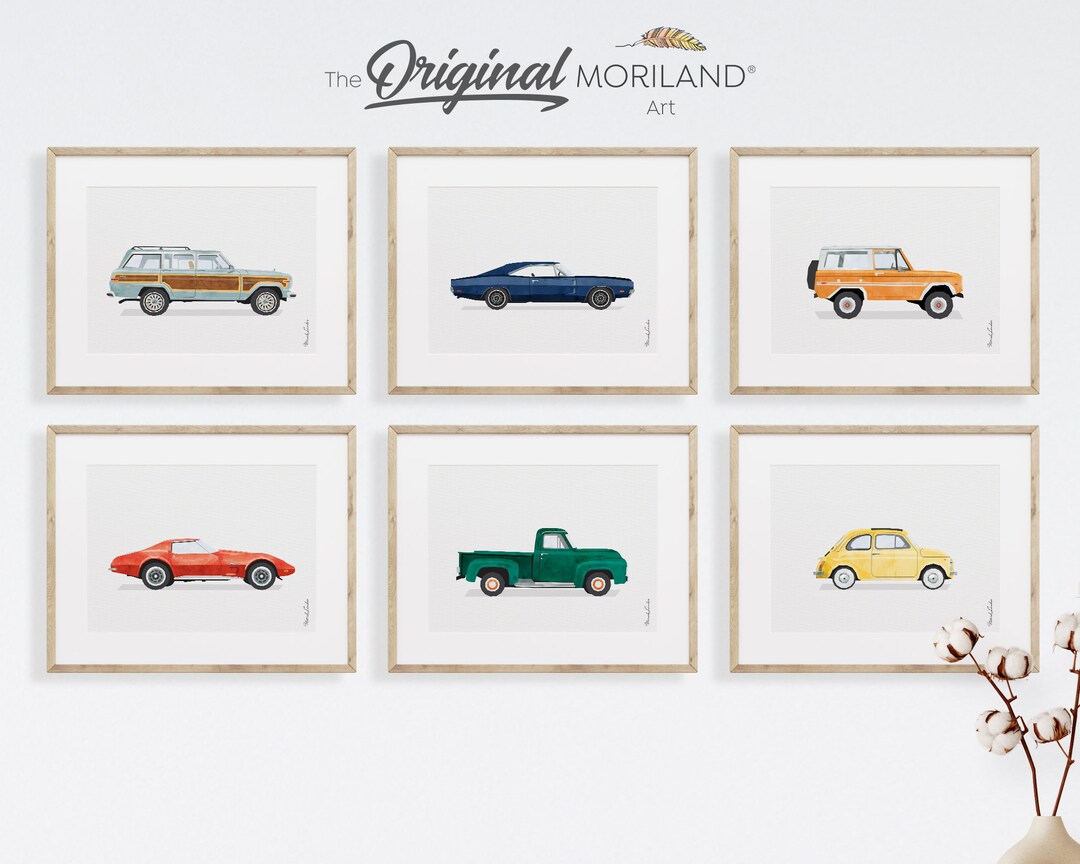 Classic Car Art Prints - Printable Set of 6, Muscle Car Poster, Nursery ...