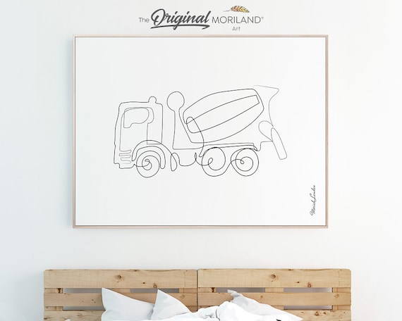 One Line Art Drawing Print Cement Mixer Art Construction | Etsy