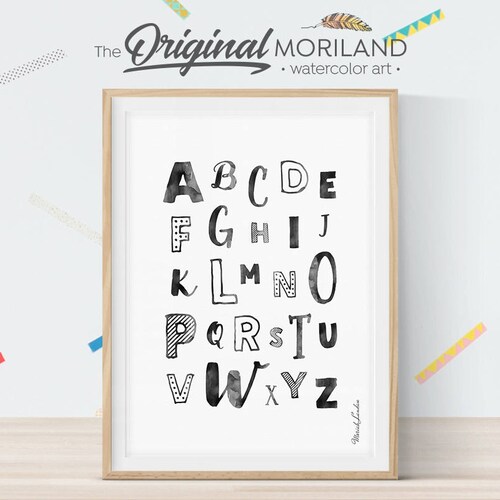 Black and White Alphabet Poster Monochrome Alphabet - Etsy