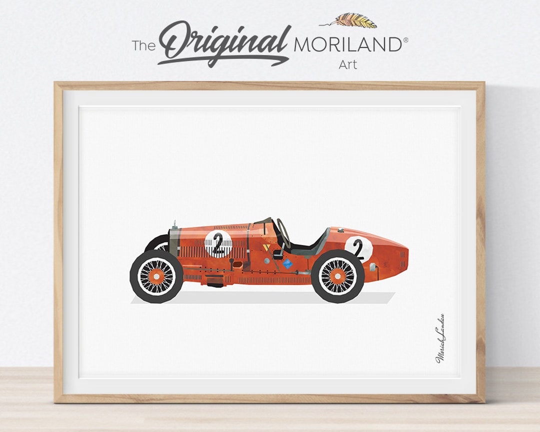 Burnt Orange Vintage Race Car Print, Old Racing Car Printable ...