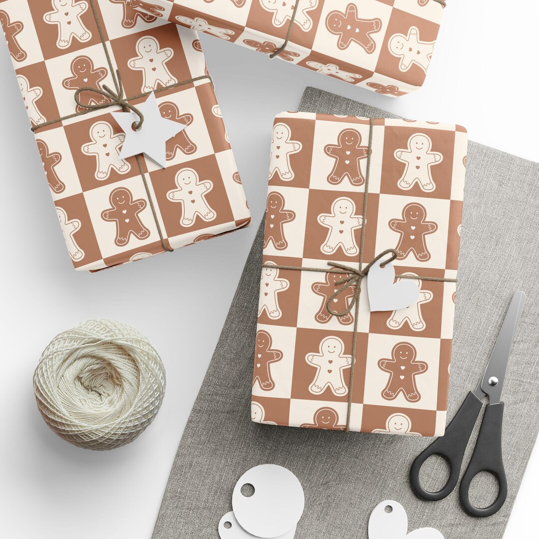 Retro Checkered Gingerbread Man Wrapping Paper, Retro Christmas Gift ...