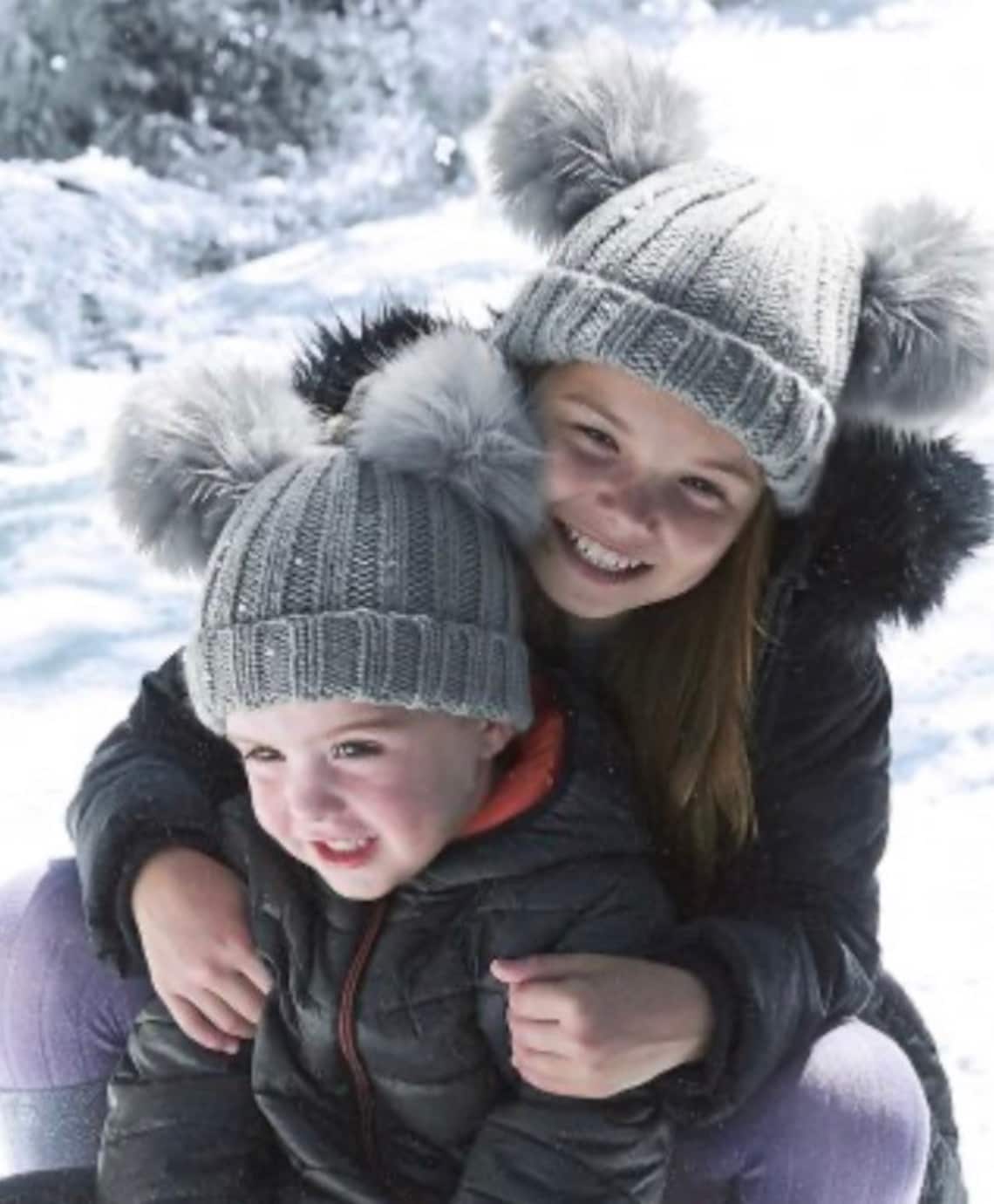 Double Pom Pom Hat With Personalised Hand Stamped Bar | Etsy